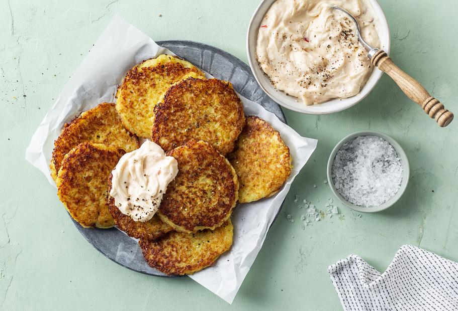 Crispy Kartoffelpuffer mit Sweet-Chili-Frischkäse für den Thermomix®
