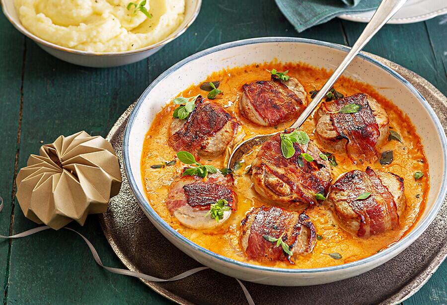 Schweinefilet mit Currysahne mit Kartoffelpüree für den Thermomix®